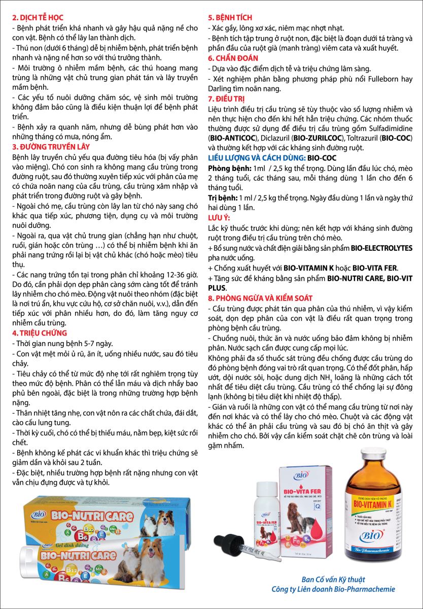 BỆNH CẦU TRÙNG TRÊN CHÓ MÈO - Thông tin kỹ thuật - BIO PHARMACHEMIE